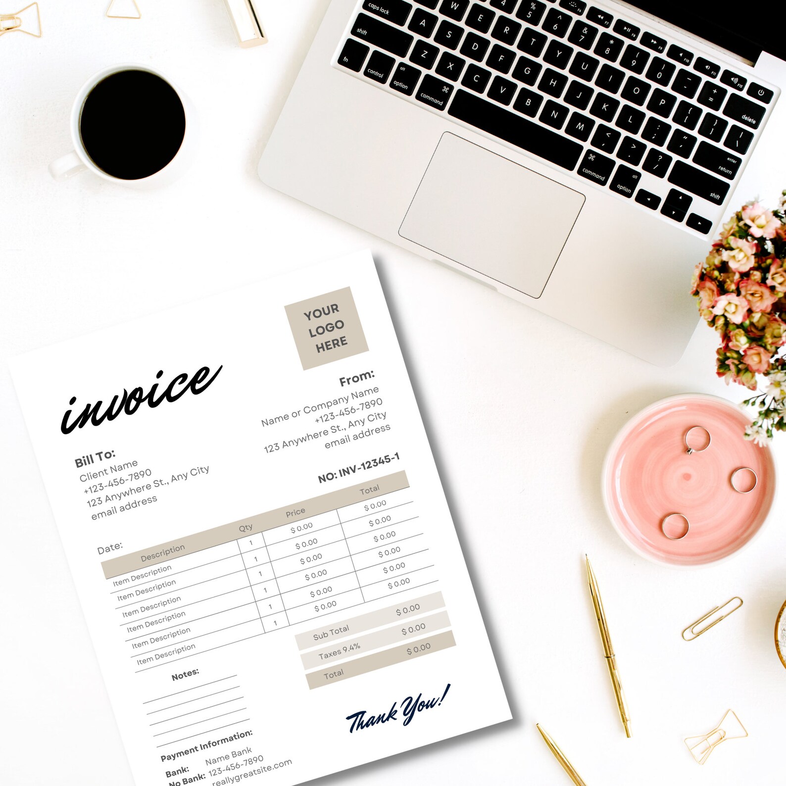 Invoice Editable Template, Printable Order Form Invoice, 5 Premade ...