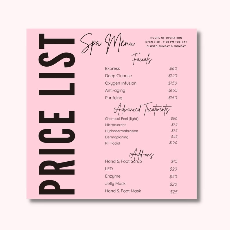 Editable Social Media Price List Menu Template Social Media - Etsy