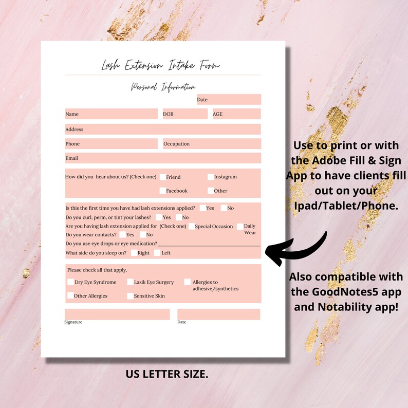 Lash Extension Intake Form Liability Waiver and Client Lash - Etsy