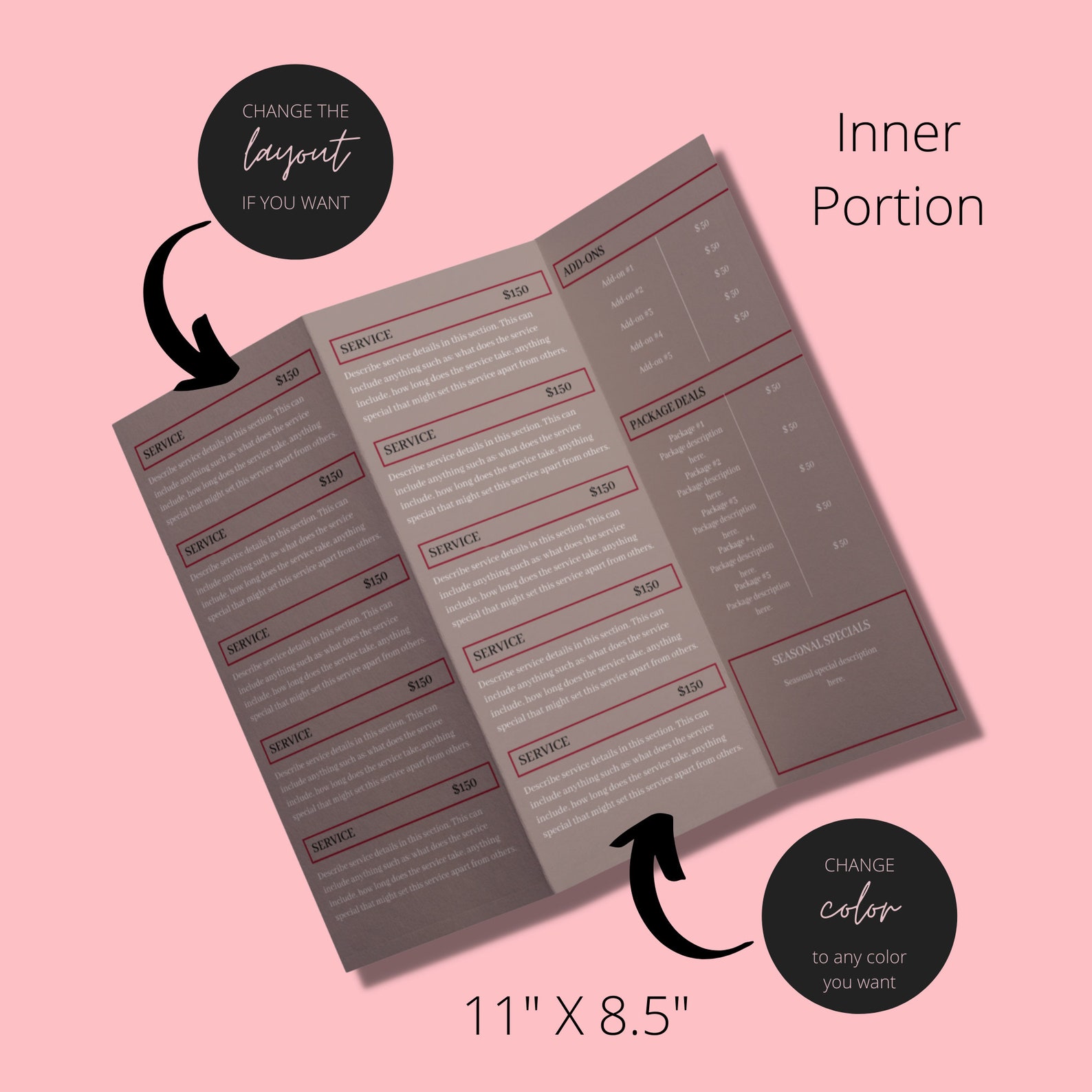 Editable Price List Template Tri-fold Pricing List Design - Etsy