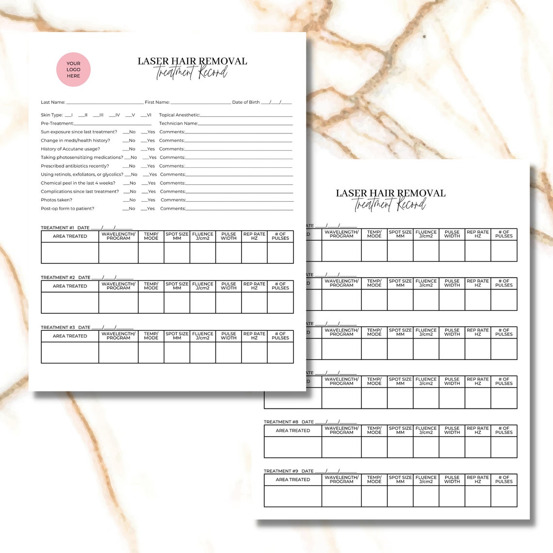 EDITABLE Laser Hair Removal Treatment Record Chart I Canva - Etsy