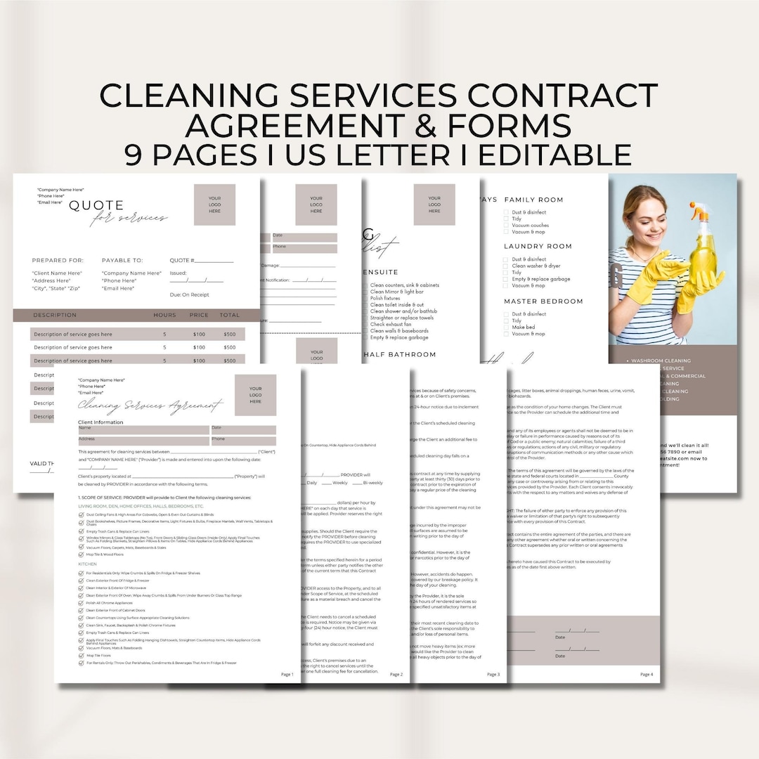 EDITABLE Cleaning Service Contract Bundle, Maid Forms CANVA Template ...
