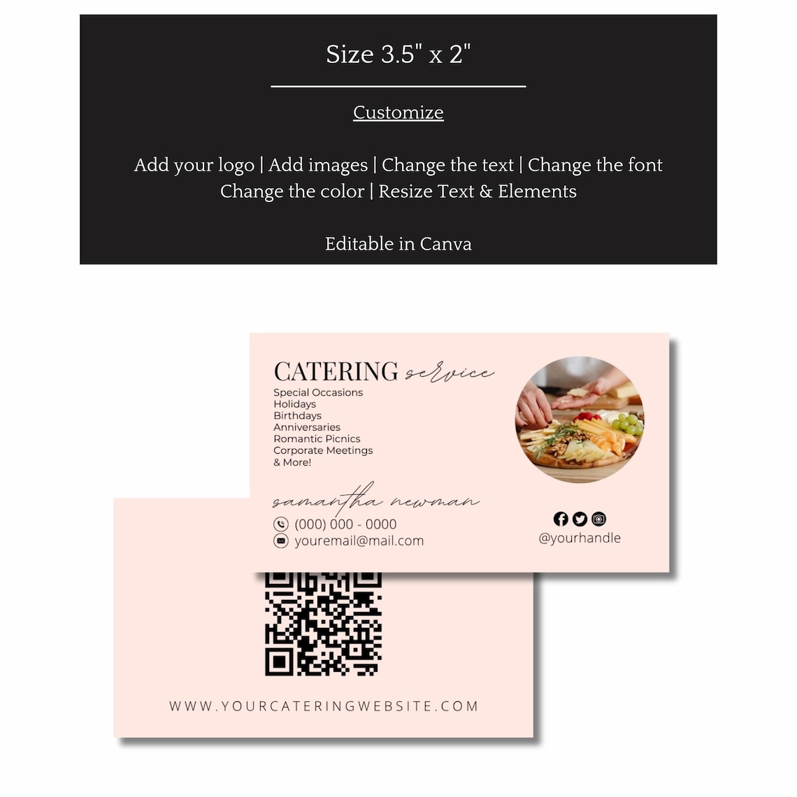 Catering Service Business Card Template, Editable Canva Design - Etsy