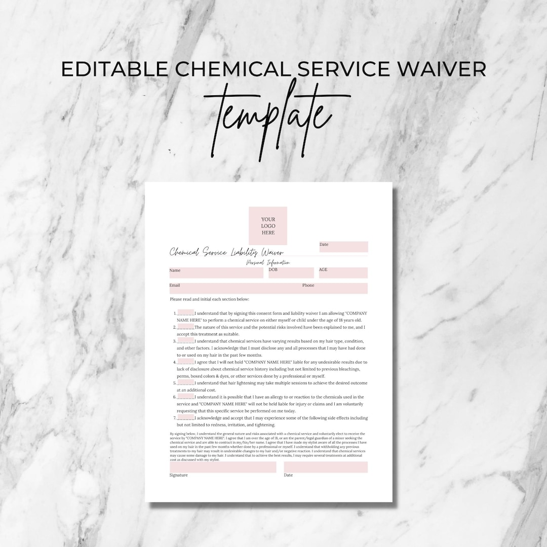 Chemical Service Treatment Consent Liability Form, DIY Editable and ...