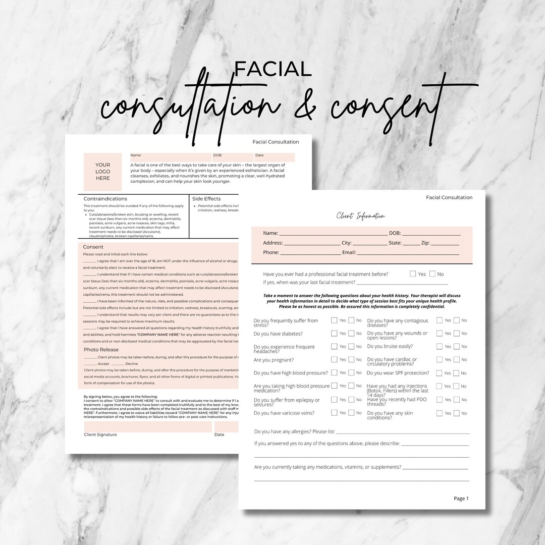 Facial Consultation Form, Facial Consent Form, Editable Template, Skin ...