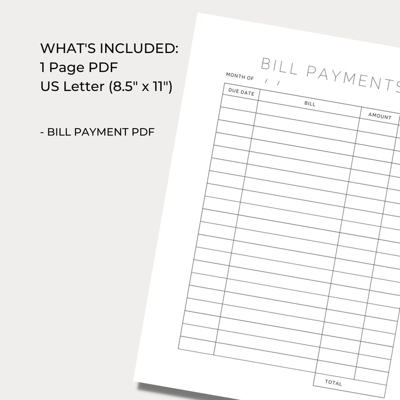 Bill Payment Printable Printable Bill Payment PDF Expense - Etsy
