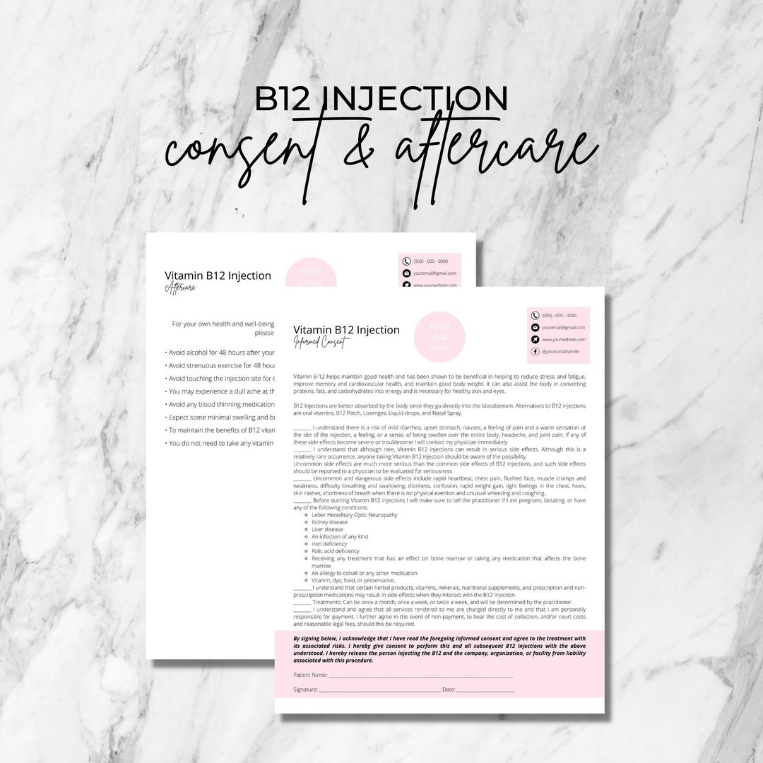 Vitamin B12 Injection Informed Consent, B12 Injection Aftercare, DIY ...
