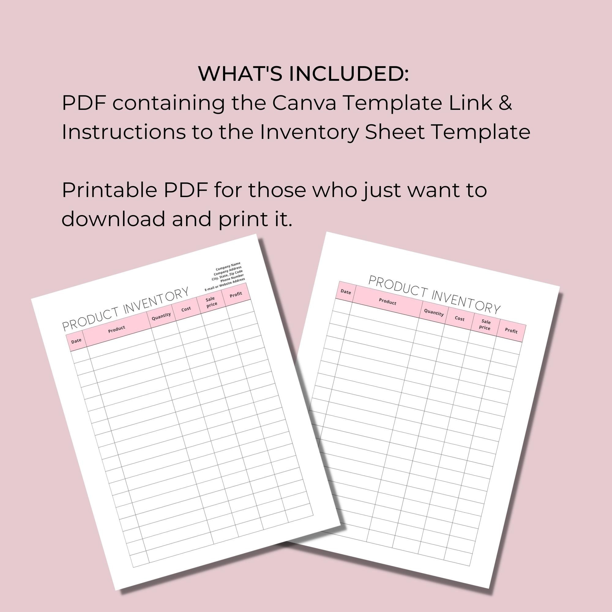 Editable Product Inventory Sheet, Small Business (printable PDF) - Etsy