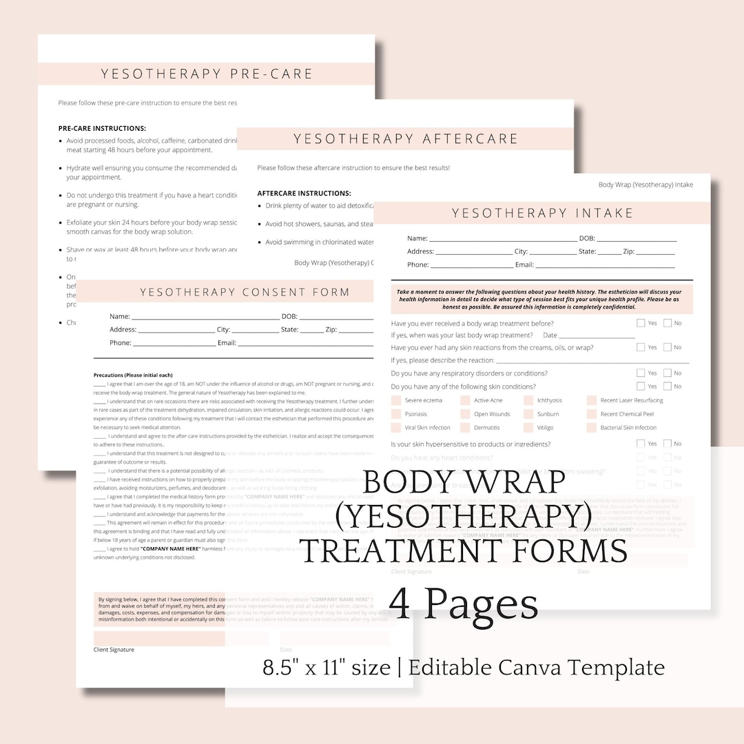 Body Wrap Intake Form Body Wrap Consent Body Wrap Pre-care Aftercare ...