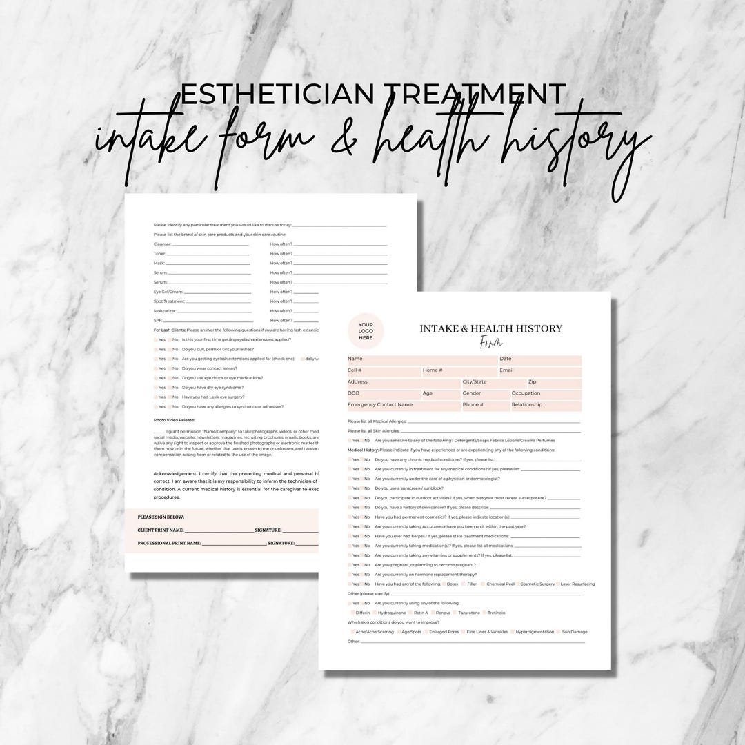Facial Intake Form Esthetician Treatment Form Client Health History ...