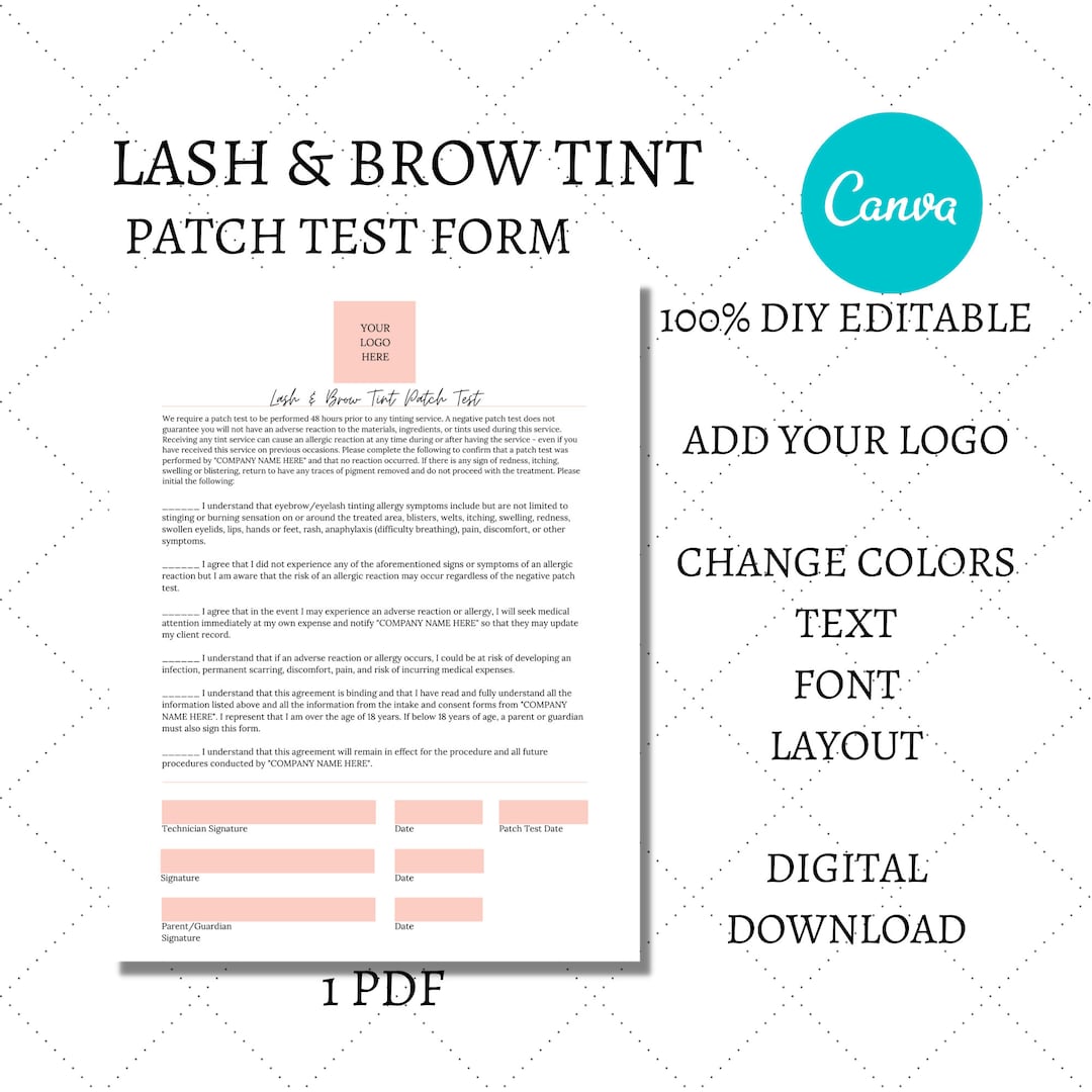 Lash Brow Tint Patch Test Form, Eyelash Eyebrow Tinting, DIY Editable ...