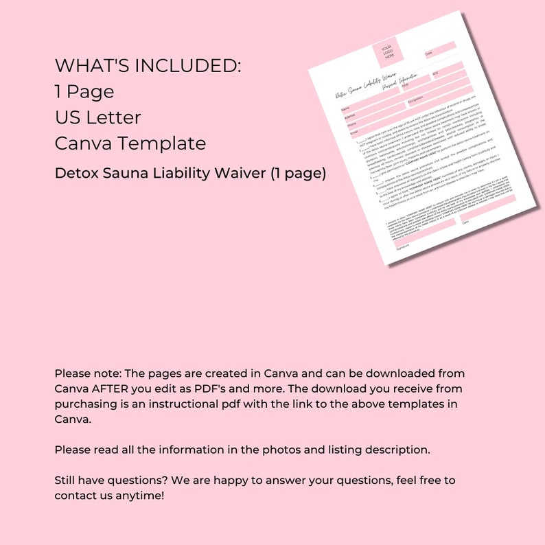 Detox Sauna Liability Waiver Form DIY Editable Printable - Etsy