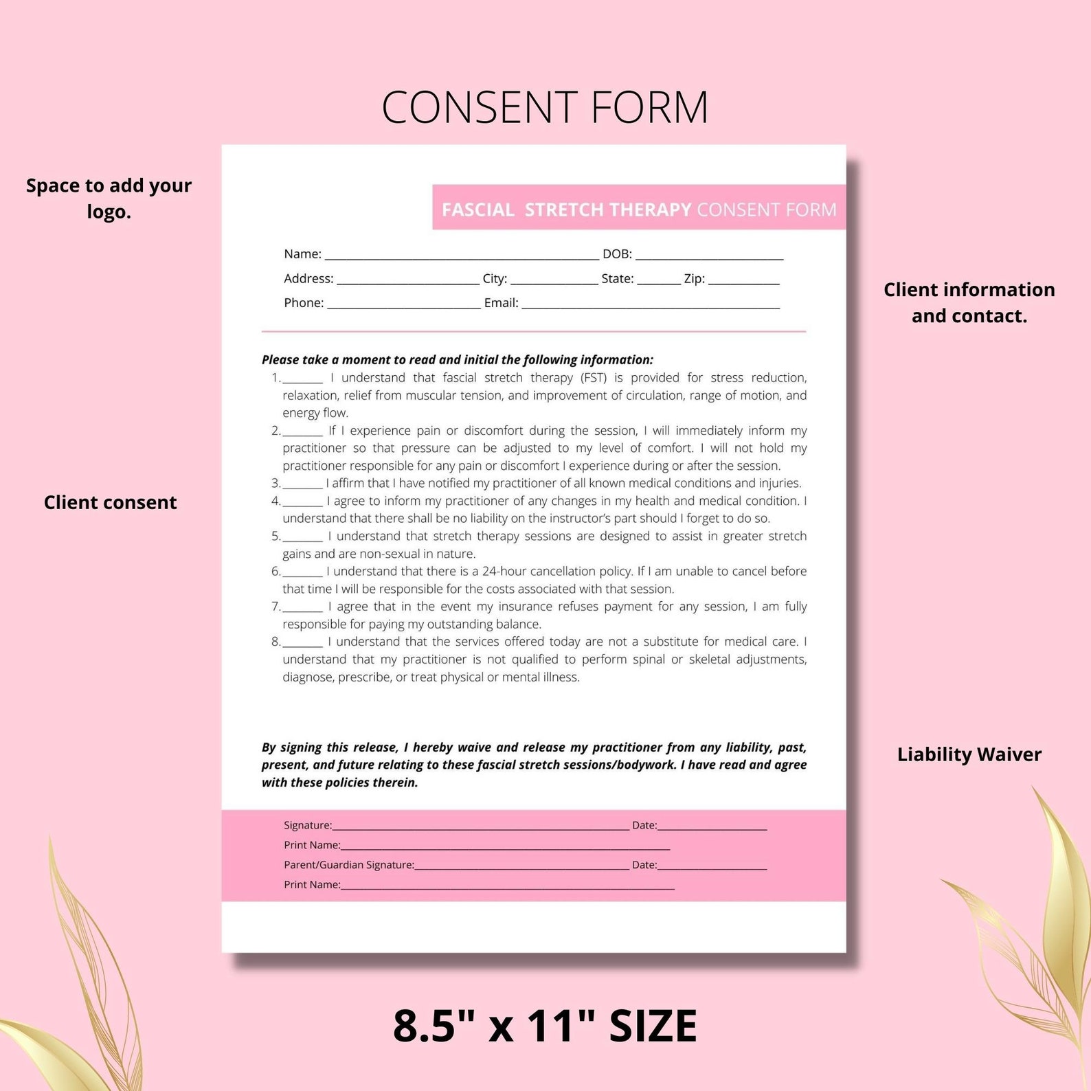 Fascial Stretch Therapy Intake and Consent Form, Canva Template - Etsy