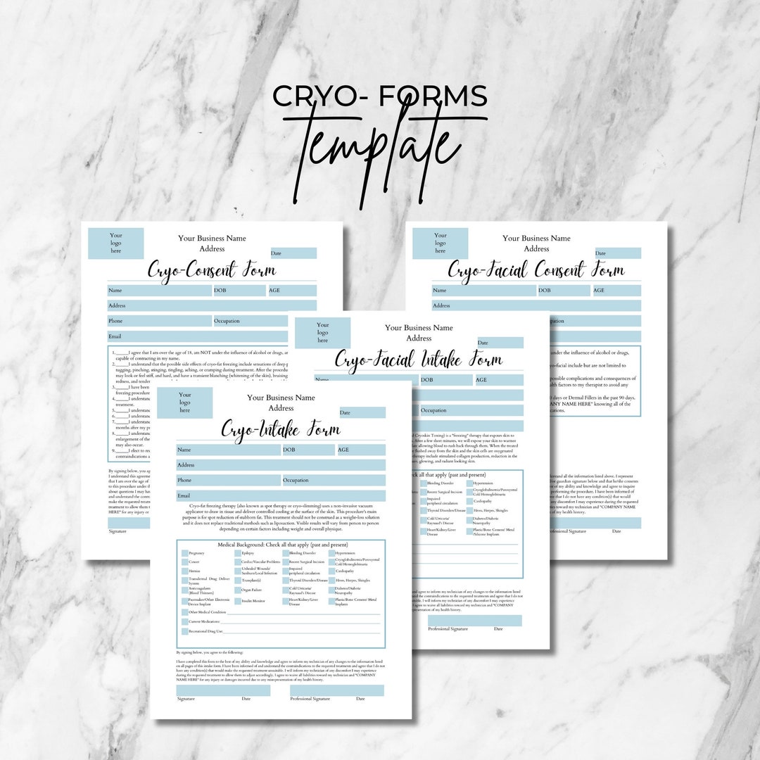 Cryotherapy Intake and Consent Form, DIY Editable, Printable, Canva ...