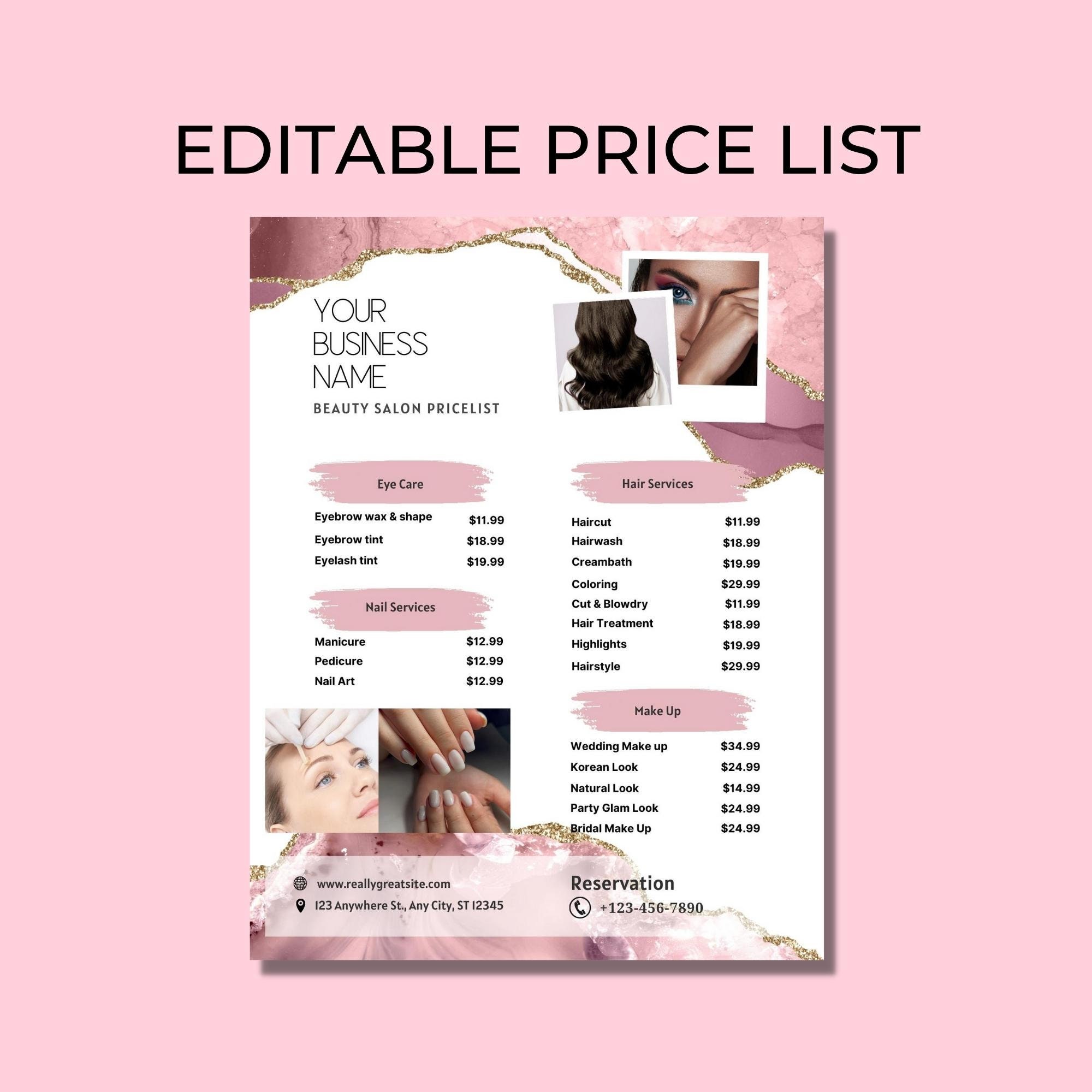 Editable Esthetician Price List Menu Template Day Spa Price - Etsy Ireland
