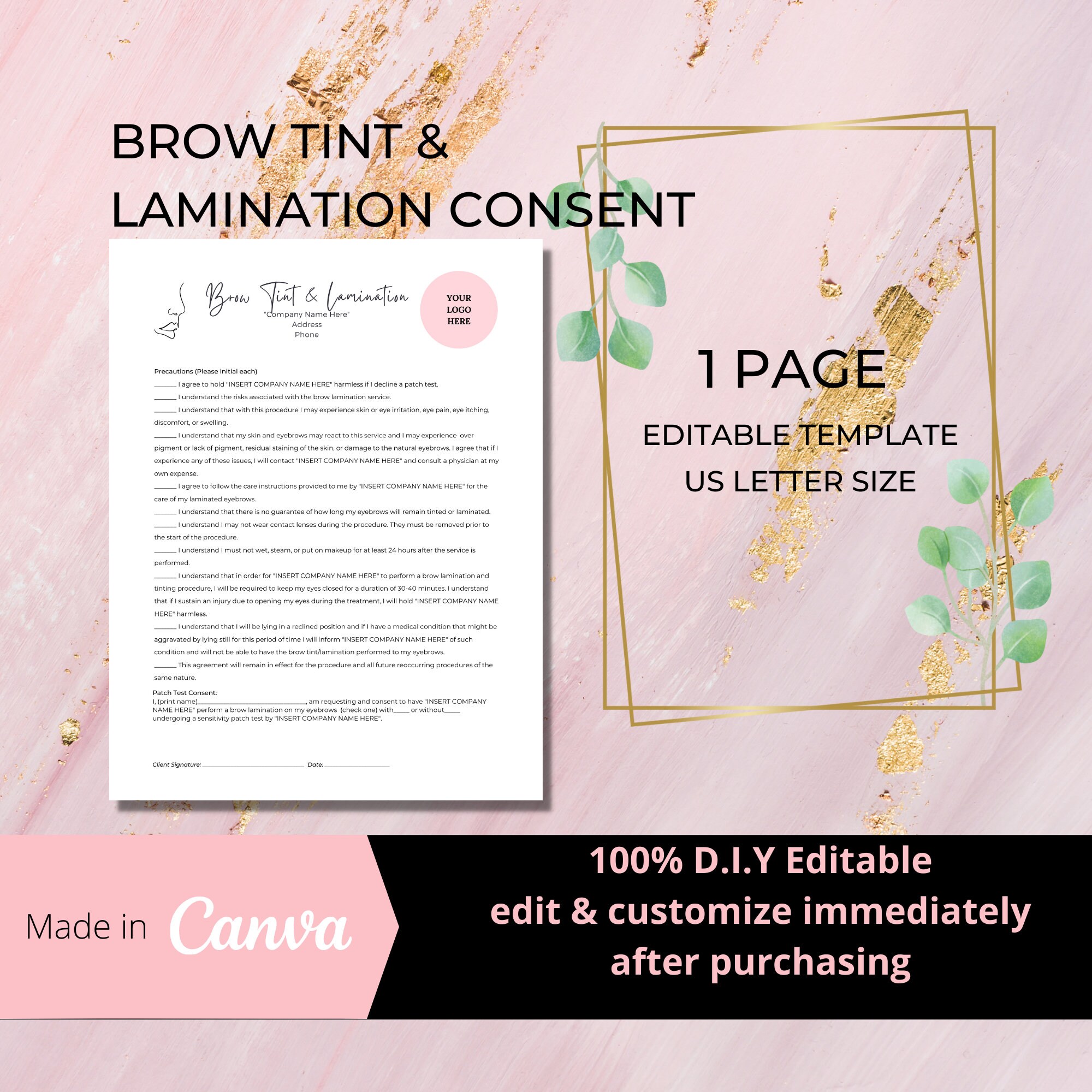 Brow Tint Lamination Consent Form I DIY Editable Printable 1 | Etsy