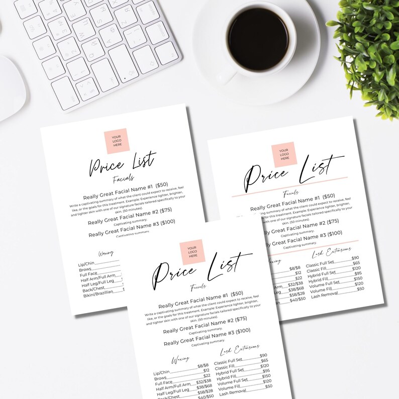 Esthetician Price List Template, Spa Service Menu Editable Canva ...