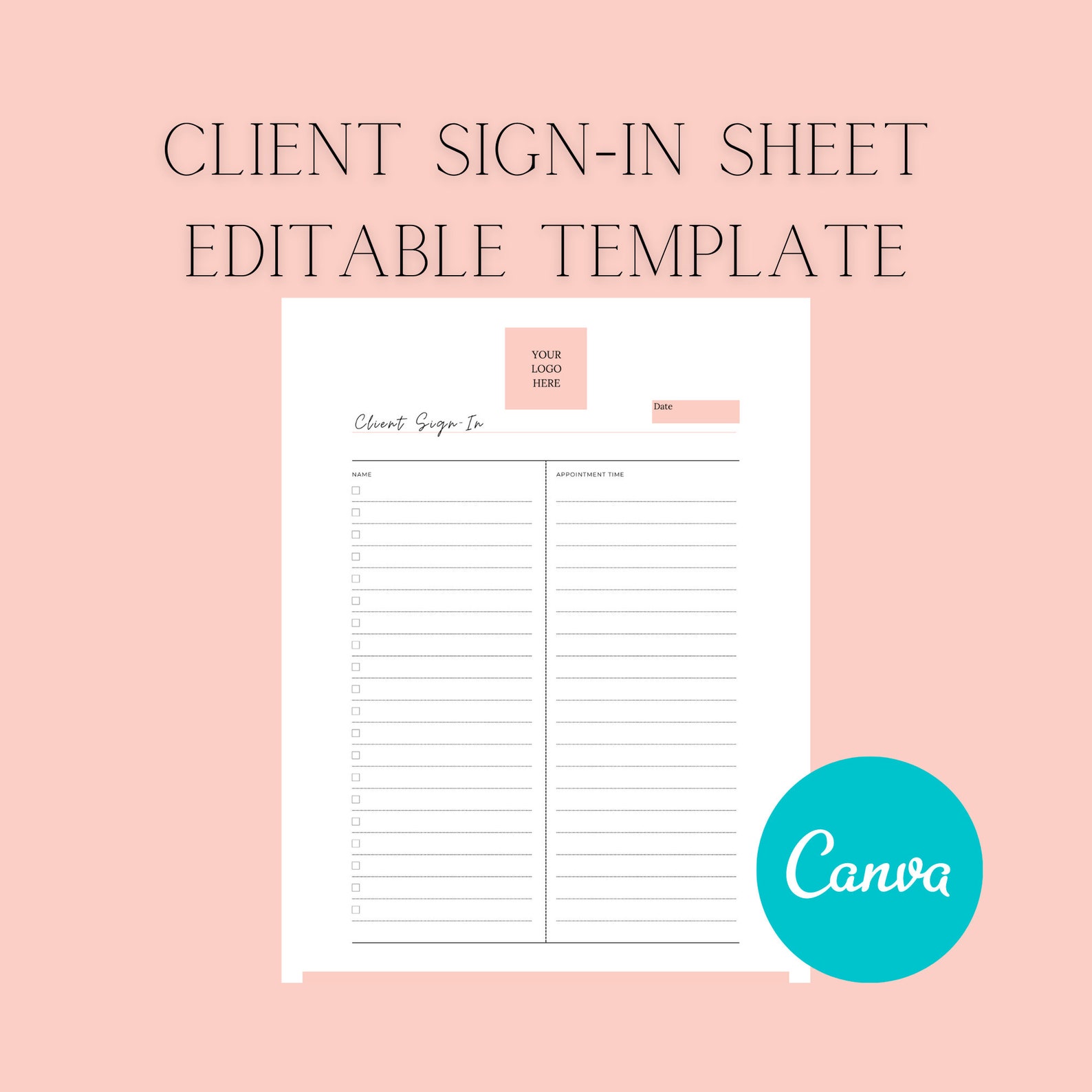 Editable Client Sign-In Sheet Template for Estheticians Spas | Etsy