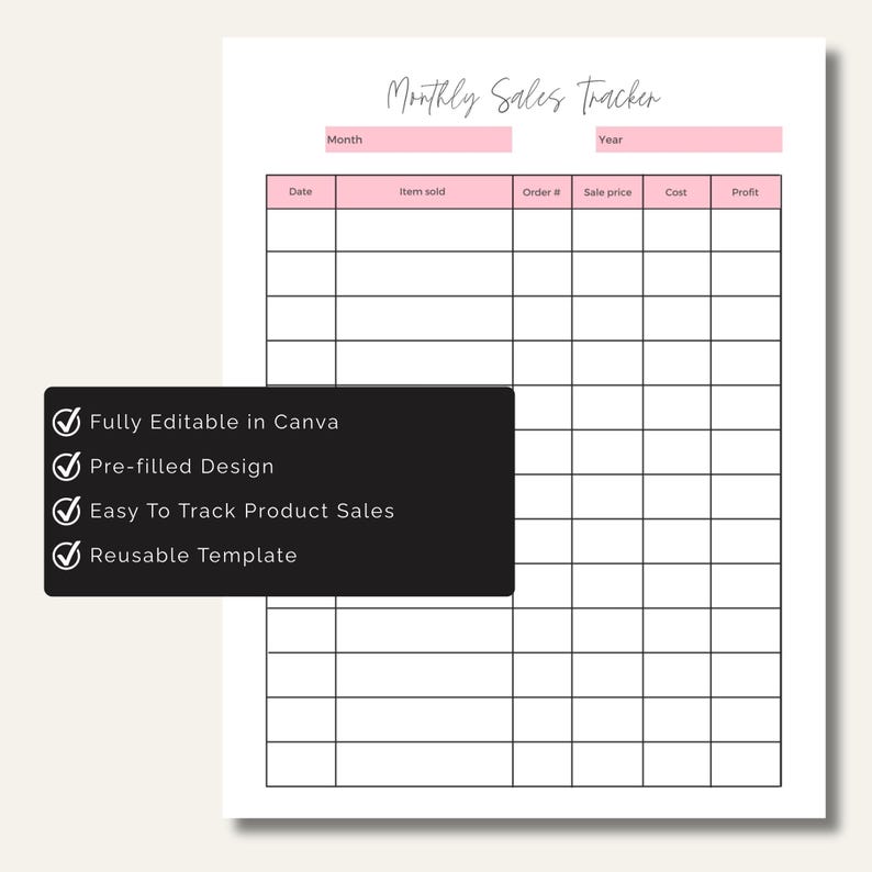 Editable Monthly Sales Tracker Canva Template for Small Business - Etsy