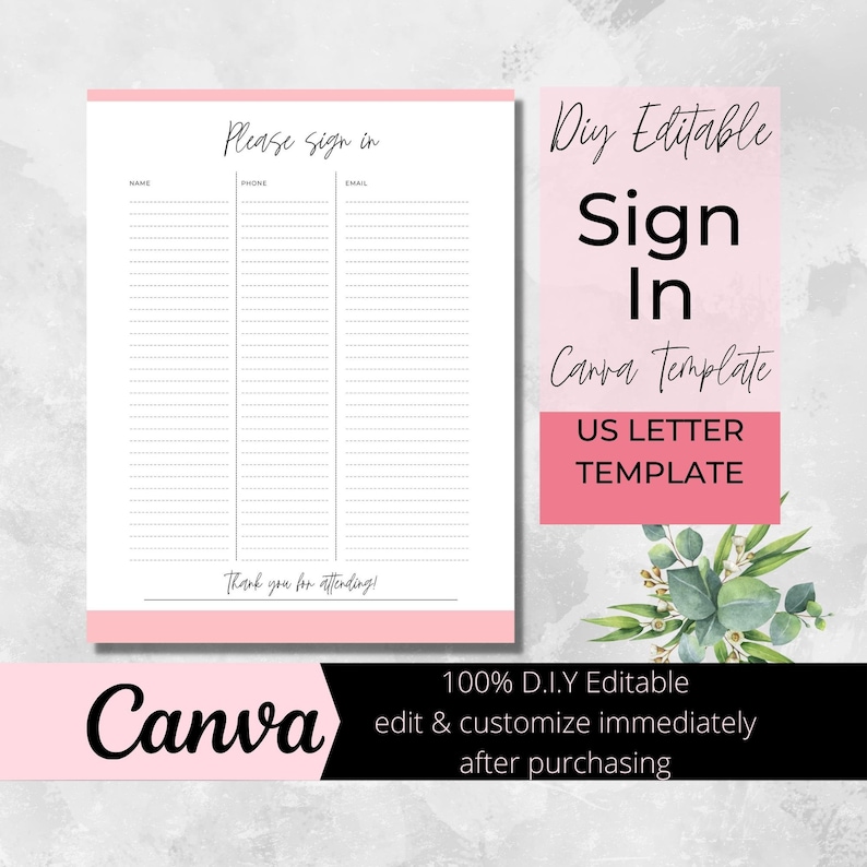 Sign-in Sheet Template Versatile Printable and Editable - Etsy