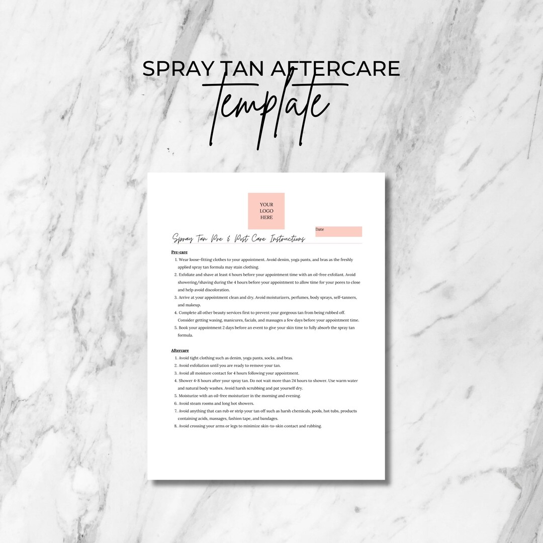 Spray Tan Pre and Aftercare Instruction Client Handout for Esthetician ...