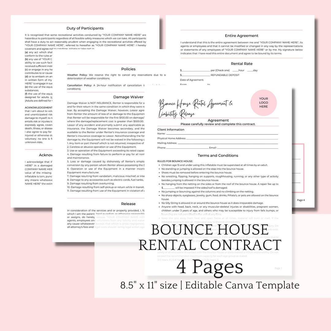 Bounce House Rental Contract Agreement Editable Canva Template ...