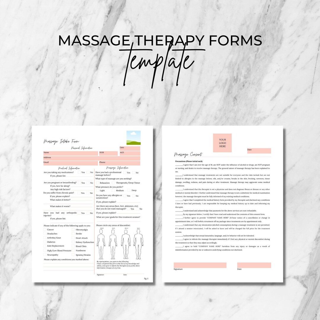 Massage Therapist Business Forms Massage Therapy Intake Form Massage