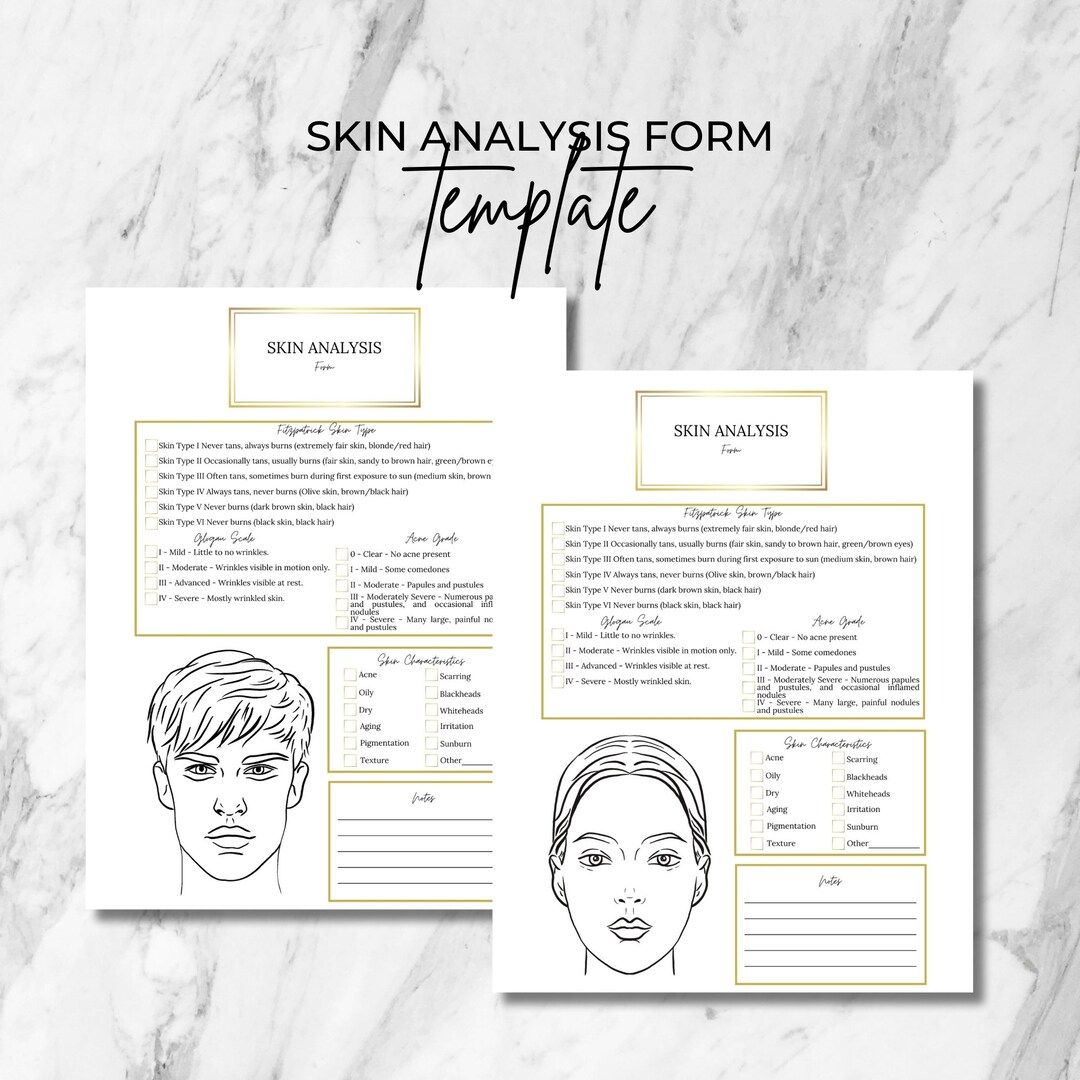 Skin Analysis Template Forms I Male Female Face Charts I DIY Editable ...
