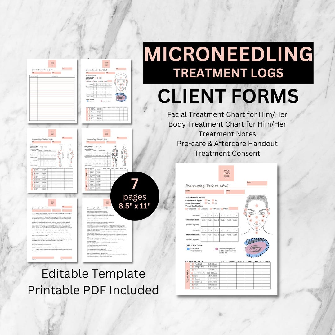 Microneedling Treatment Forms: Face & Body Charts (editable Canva ...