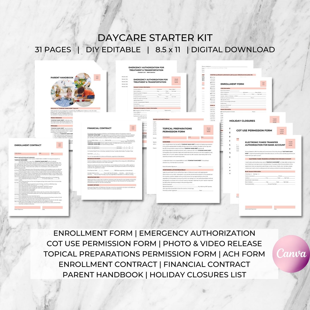 Daycare Forms Starter Kit, Childcare Business Forms, Daycare Enrollment ...