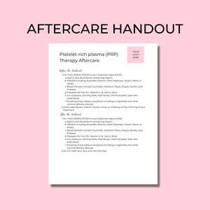 Platelet-rich Plasma PRP Forms, Intake Form, Consent Form, Aftercare ...