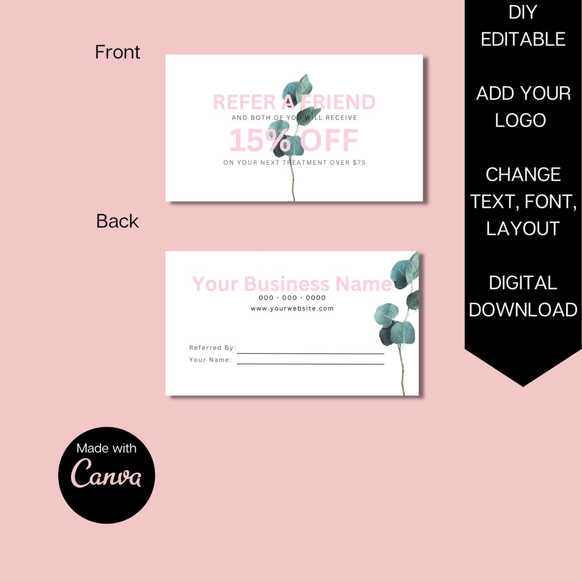 Editable Client Referral Card Feminine Refer a Friend - Etsy