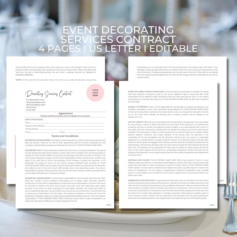 DIY Editable Event Decorating Services Contract Agreement - Etsy