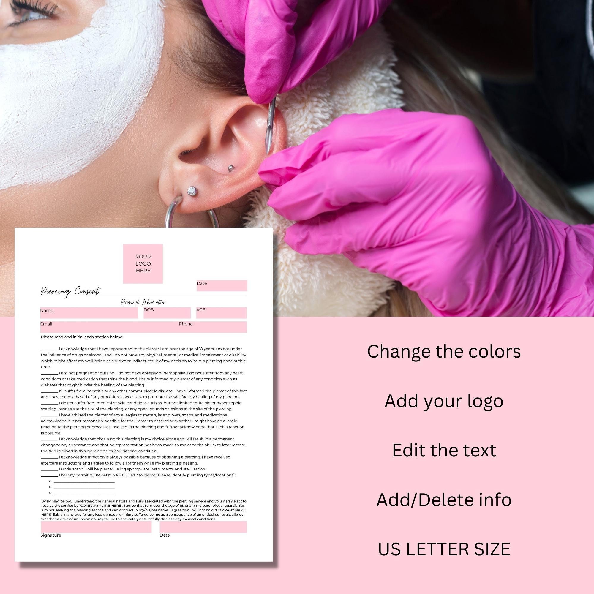 Body Piercing Consent Form DIY Editable Canva Template 1 - Etsy