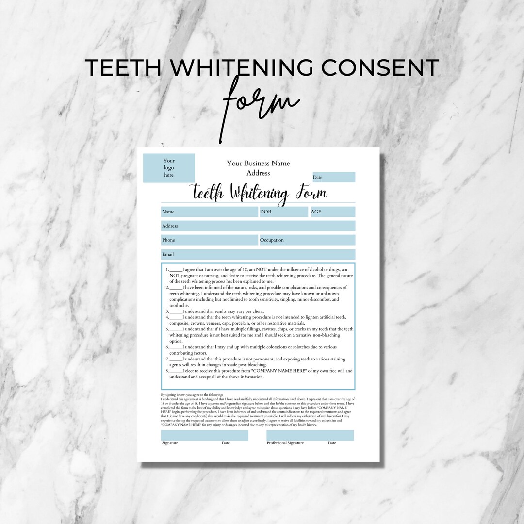 Editable Teeth Whitening Consent Form: Canva Template - Etsy