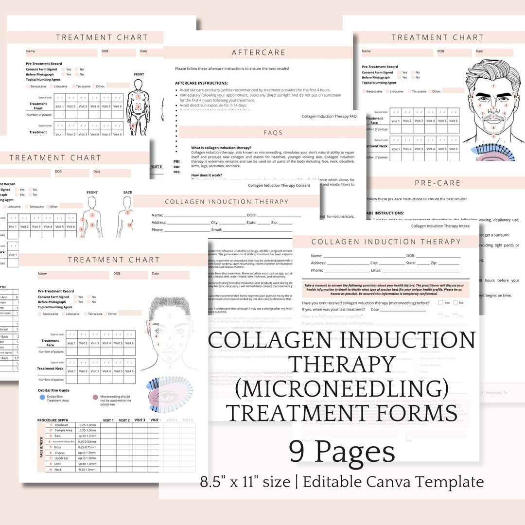 Collagen Induction Therapy Forms Microneedling Face Charts Body Charts ...