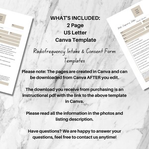 Radio Frequency Intake and Consent Form, DIY Editable Canva Template, RF Skin Tightening, Body ...