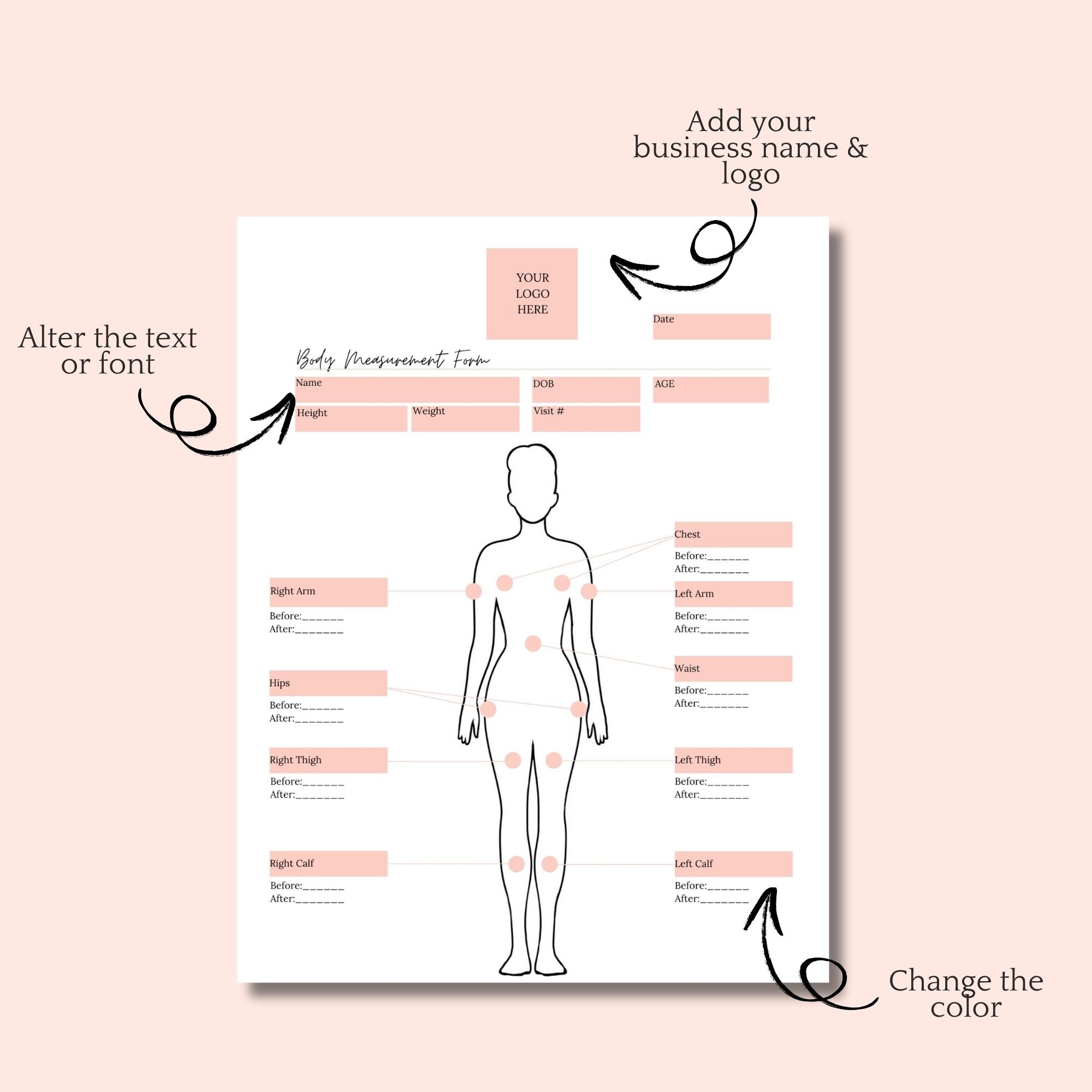 Editable Body Measurement Chart: Fitness Tracker, Body Contour Result ...
