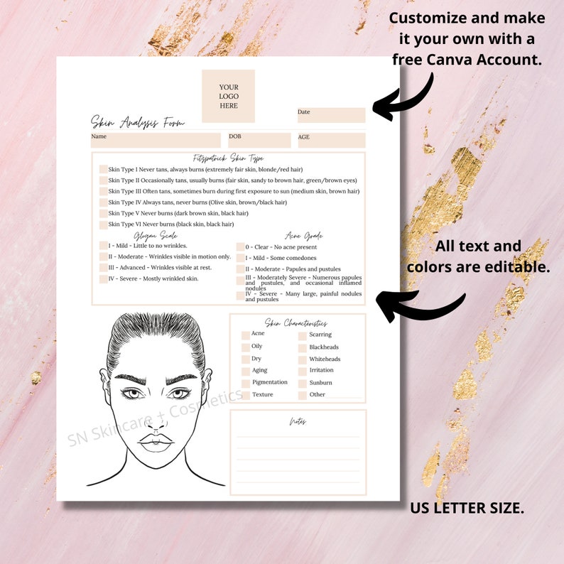 Skin Analysis Form With Face Chart I Skin Consultation I DIY - Etsy Canada