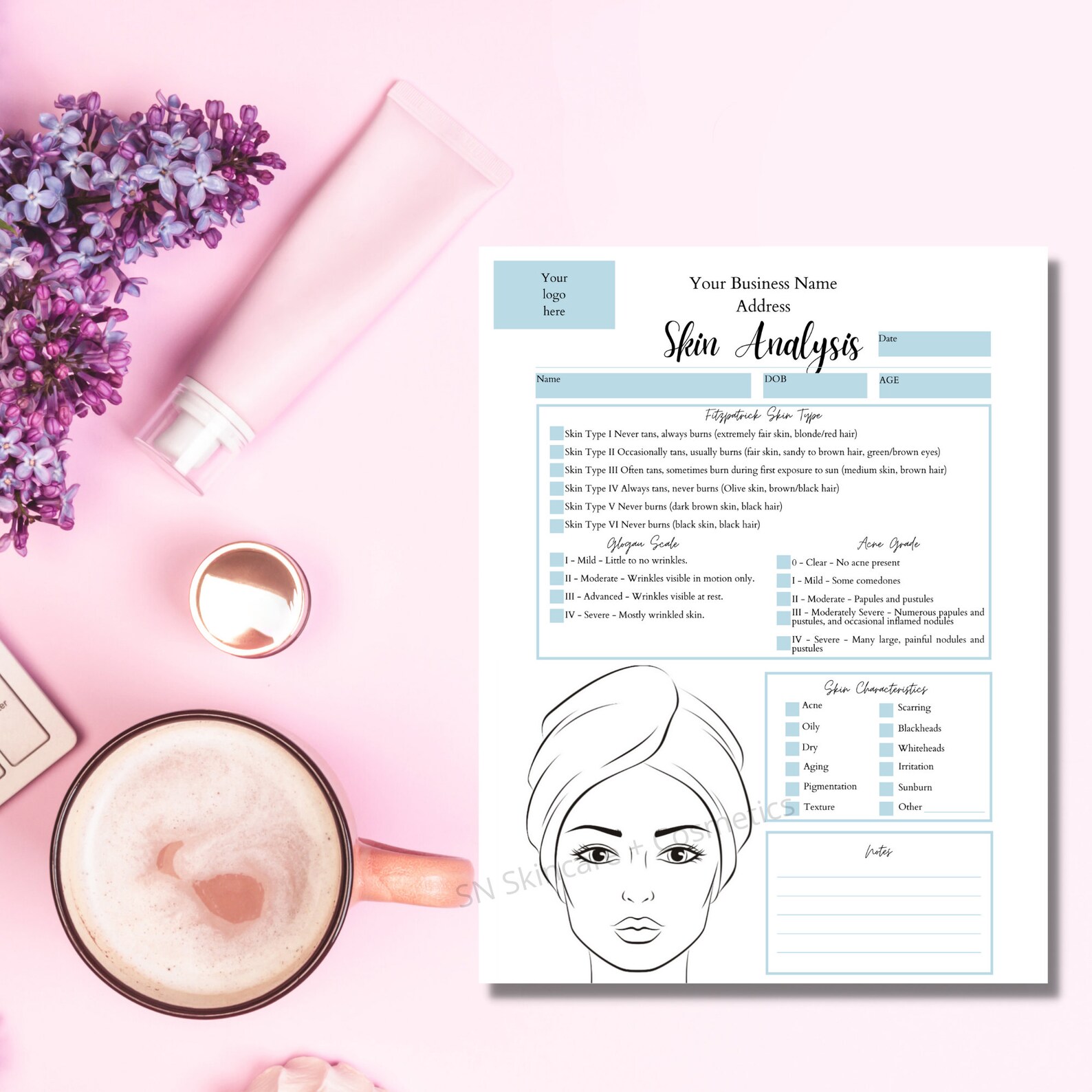 Skin Analysis Template Form DIY Editable Printable Canva - Etsy