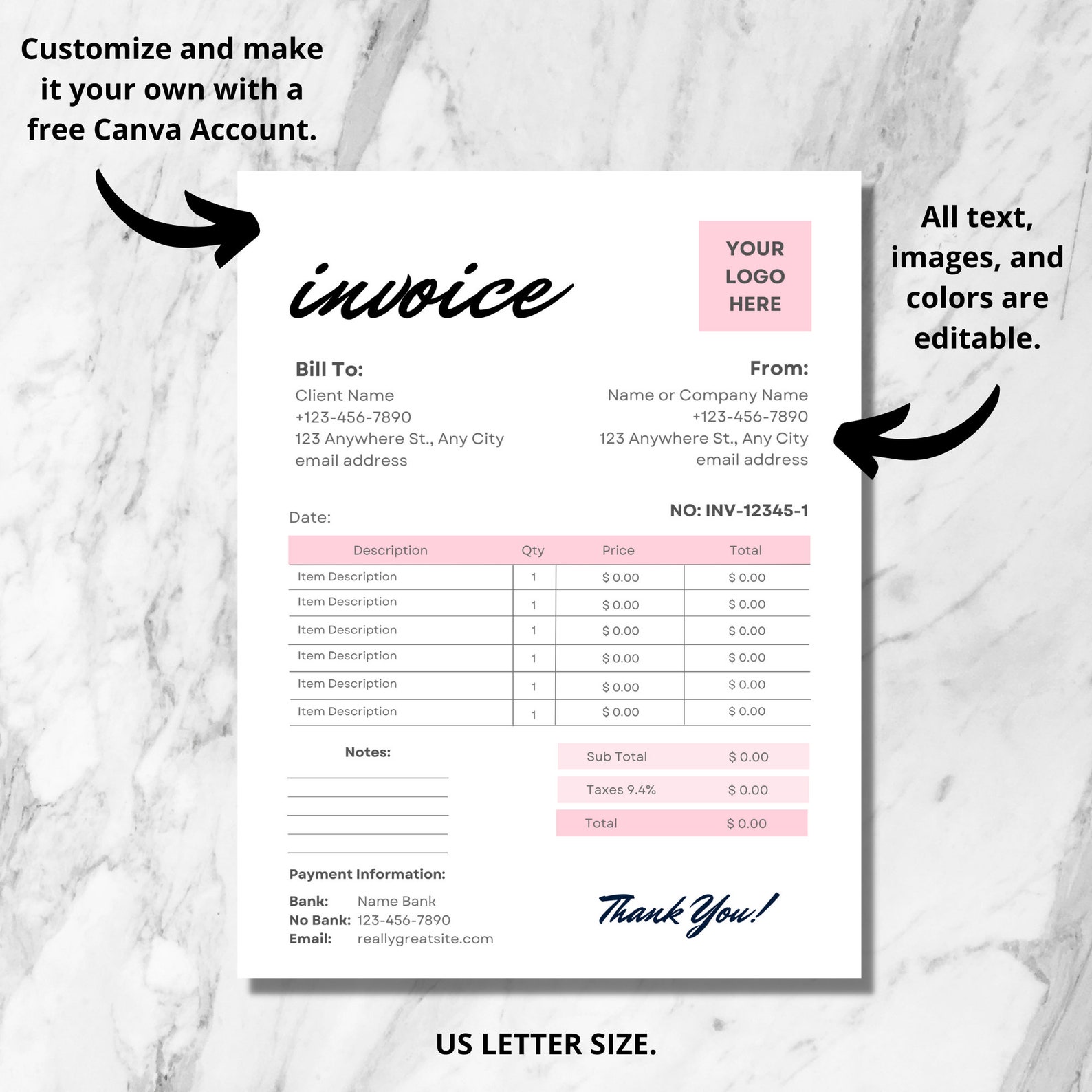 Invoice Editable Template, Printable Order Form Invoice, 5 Premade ...