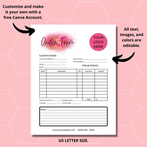 Editable Order Form Template, Custom Order Form Template, Small ...
