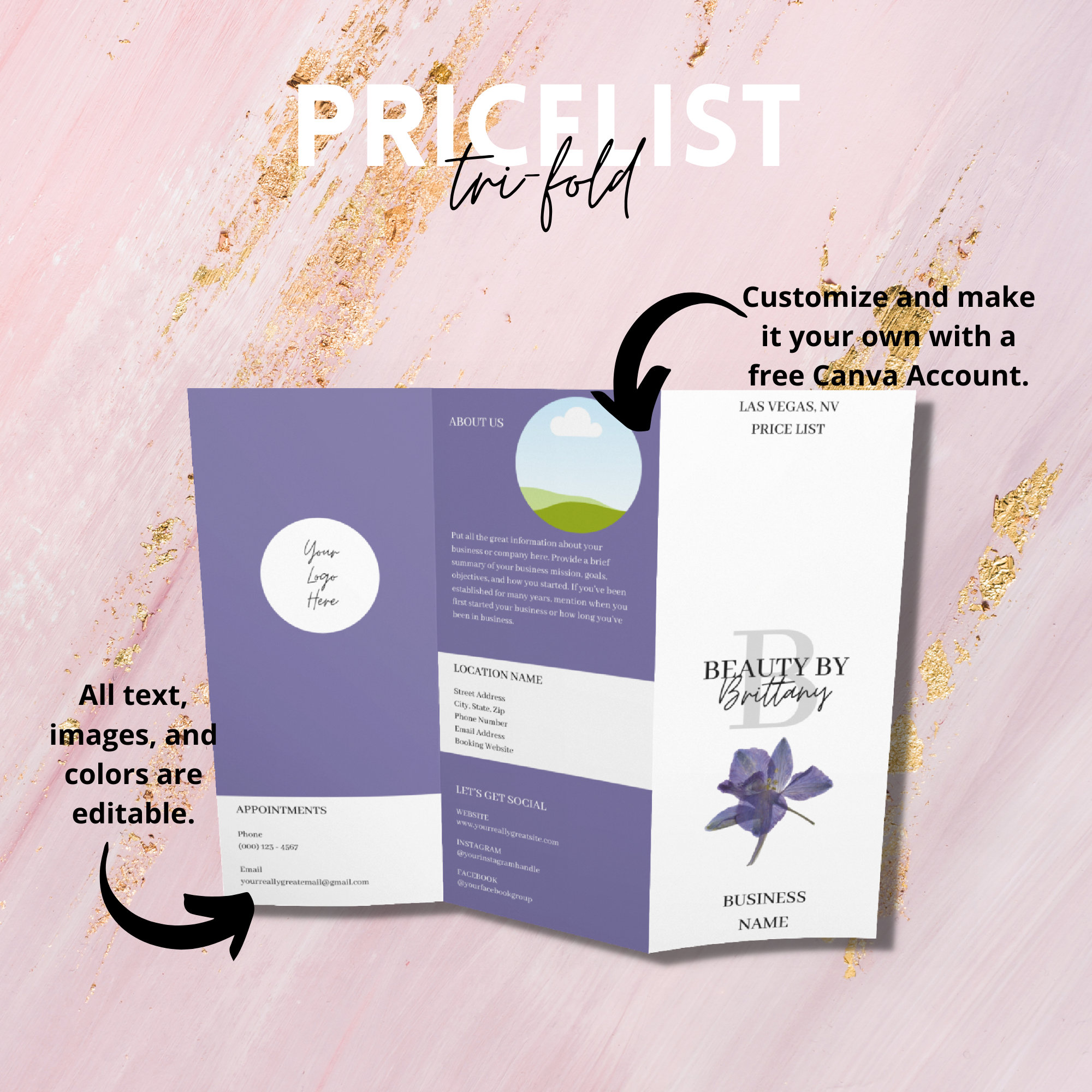 Editable Price List Template Tri-fold Pricing List Design - Etsy Canada