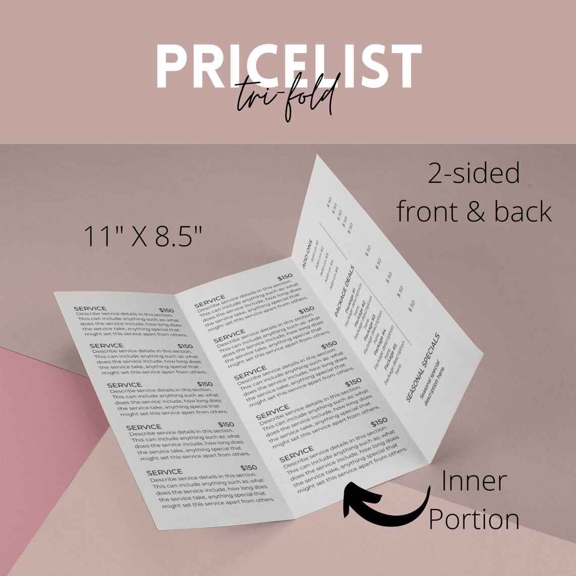 Editable Price List Template Tri-fold Pricing List Design | Etsy Canada