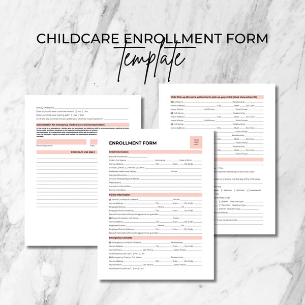 Enrollment for Daycare Template - Etsy