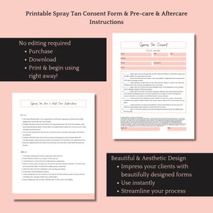 Spray Tan Consent Form Editable Spray Tan Pre-care Aftercare Printable ...