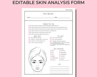 Editable and Printable Skin Analysis Form Template for Theoreticians I ...