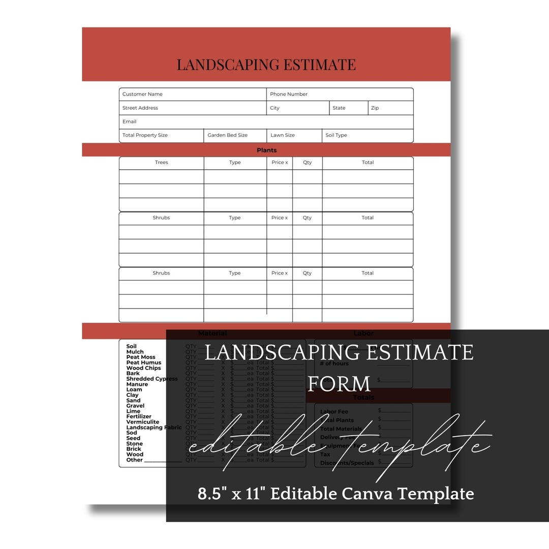 Editable Landscaping Estimate Form, Canva Template - Etsy UK