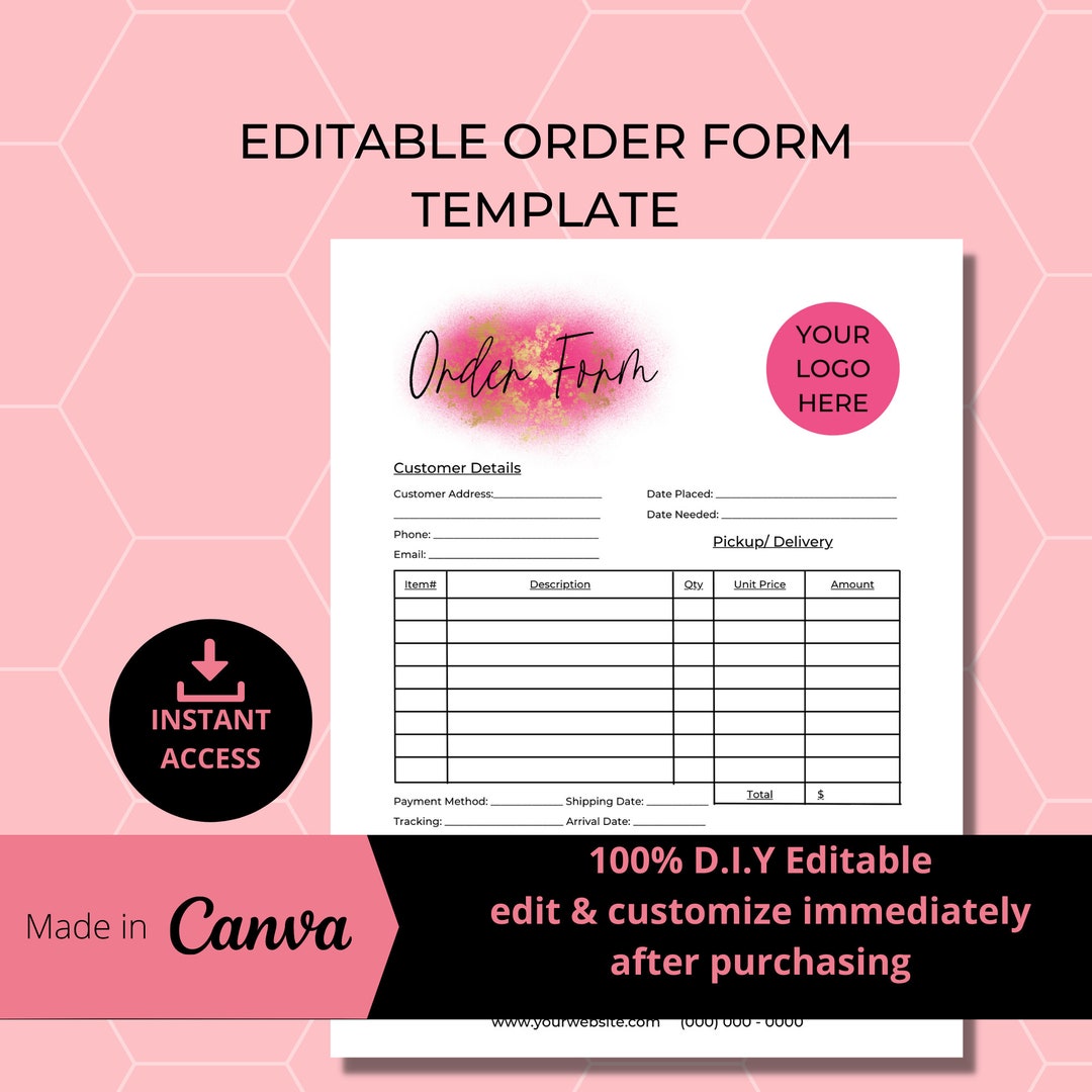 Editable Order Form Template, Custom Order Form Template, Small ...
