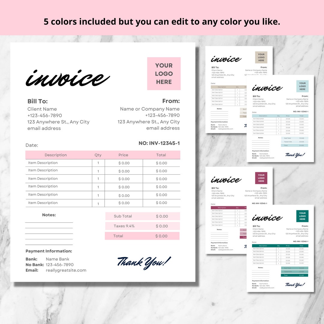 Invoice Editable Template, Printable Order Form Invoice, 5 Premade ...